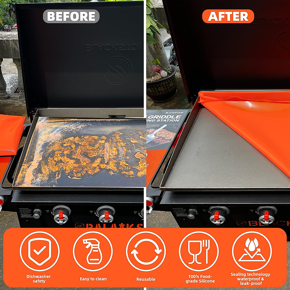Hbaxbm 28 in Griddle Mat Silicone Full Coverage for Blackstone 28 Inch - Heavy Duty Food Grade Grill Protect Your from Dirt & Rust Silver