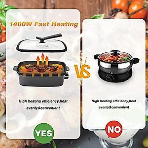 AEWHALE 2-in-1 Multifunctional Electric Grill,Indoor Smokeless Electric Griddle Electric Skillet with Removable Non-Stick Plate+Pot+Lid,1400W Adjustable Temperature Party Griddle