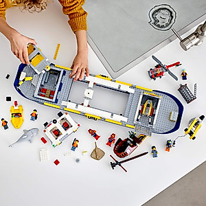 LEGO City Ocean Exploration Ship 60266, Toy Exploration Vessel, Mini Helicopter, Submarine, Shipwreck with Treasure, Lifeboat, Stingray, Shark, Plus 8 Minifigures (745 Pieces)