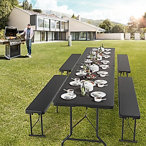 VINGLI 6 feet Plastic Folding Bench,Portable in/Outdoor Picnic Party Camping Dining Seat, Garden Soccer Multipurpose Entertaining Activities, Tree Patterned HDPE Tabletop, 2 Pack, Black