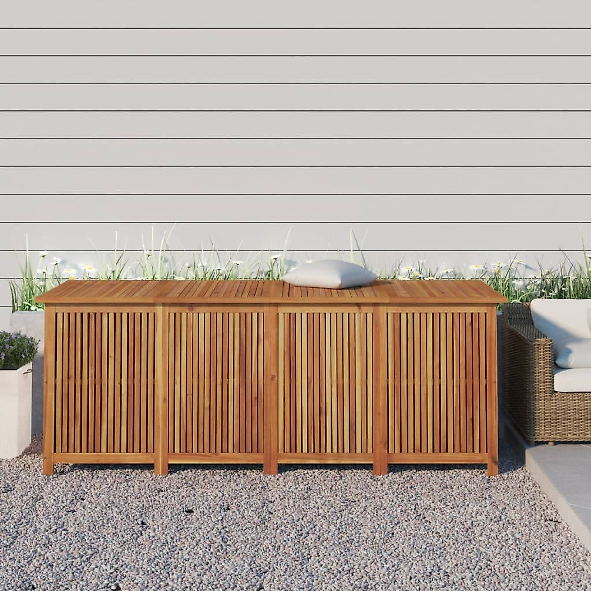 loibinfen Solid Wood Patio Storage Box, Solid Wood Deck Box, Garden Backyard Storage Box, Outdoor Storage Container, 78.7"x31.5"x29.5" Solid Wood Acacia