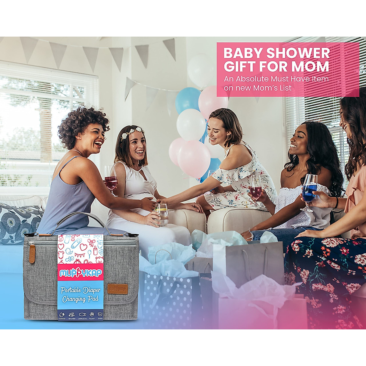 Portable Changing Pad with Shoulder Strap - Detachable Travel Changing Pad - Fully Padded, Lightweight & Waterproof - Diaper Changing Pad - Baby Shower Gifts - Changing Mat (27"x22")