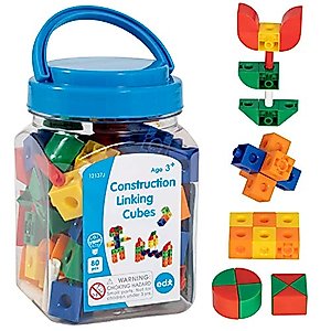 Edx Education Construction Linking Cubes - Mini Jar Set of 80 - Linking Cubes - STEM Play - Math Manipulative for Kids