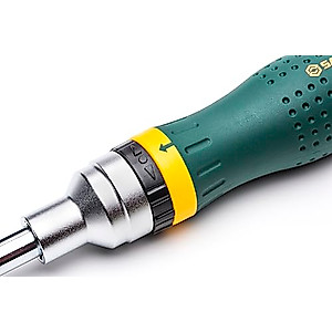 SATA 19-in-1 Multipurpose Ratcheting Screwdriver Set with 8 Double-Sided Bits and a Green and Yellow Oil-Resistant Handle - ST09350, 10 Piece