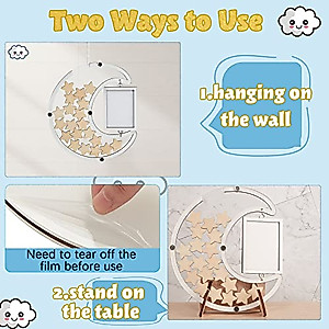 60 Pieces Moon Guest Book with Wood Star Cutouts Baby Shower Guest Book Alternative Guest Books with Photo Frame for Baby Shower Wedding Boys Girls Birthday Parties Keepsake (Clear, 8.3 x 9 Inch)