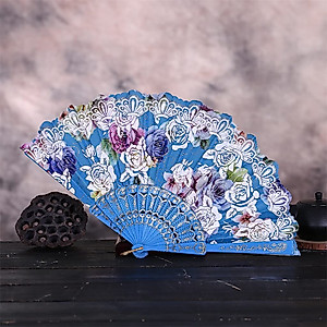 DUO ER 2pcs Folding Held Fans Pattern Dance Wedding Party Lace Folding Hand Held Flower Fans Hand Held Fan (Color : Purple)