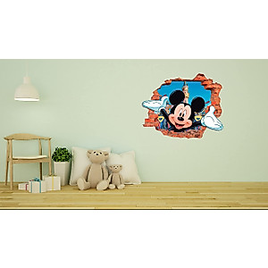 Mickey Face Wall Decal - 3D Smashed Wall Effect - Wall Decal for Home Nursery Decoration (Wide 20"x16" Height Inches)