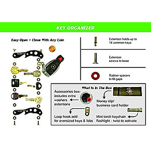 Beyond 9-2-5 Smart Key Organizer Keychain- Compact Pocket Holder Bar for 14 Keys-Multiple Key Chain Organizers-Flashlight, Bottle Opener and Multitool