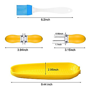 14 Pieces Corn Barbecue Set, Including Corn Trays, Corn Holders and Oil Brush for Barbecue and Kitchen Restaurant Use
