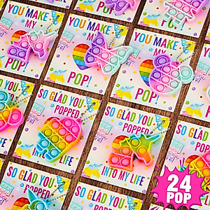 ORIENTAL CHERRY Valentines Day Gifts for Kids - 24 Valentines Cards with Pop Bubbles Bulk- Valentine Exchange for Girls Boys School Class Classroom Fidget Toys Party Favors