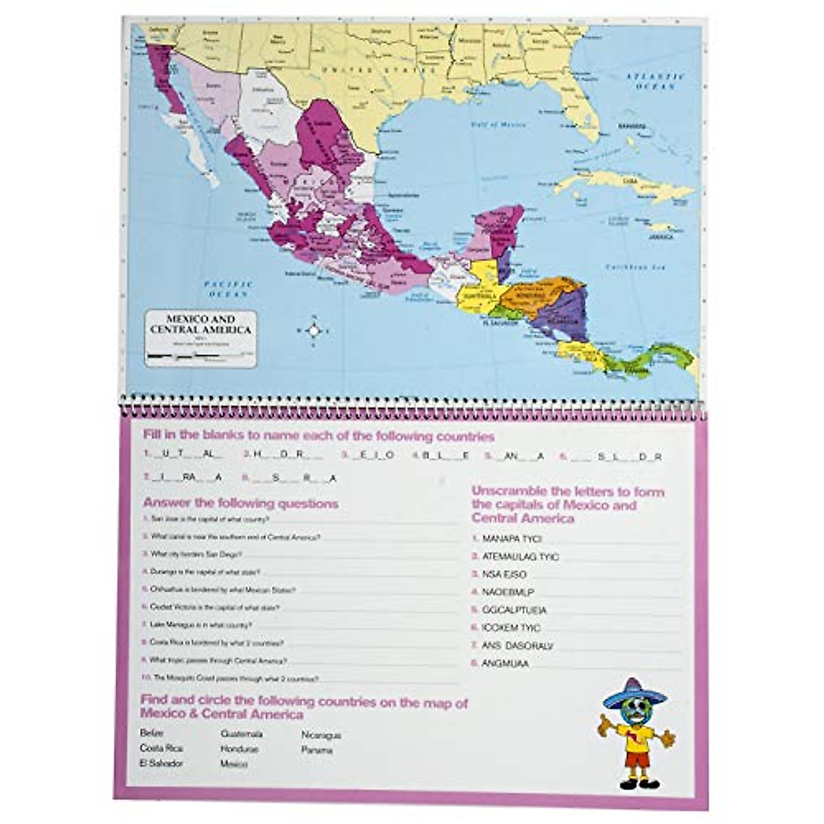 Painless Learning Educational Workbook Eight Geography Full Color Detailed Laminated Maps USA,World,Canada,Mexico,South America,Europe,Africa and Asia