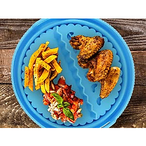 CORKAS Silicone Air Fryer Liners, Multipurpose Reusable Air Fryer Liners with Divider for 4-8.5QT, BPA free, Easy Cleaning & Heat Resistant Pot with Gloves, Oil Brush for Kitchen Microwave, 2-Pack