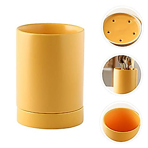 UPKOCH 2 sets with Ceramic Caddy Rack Home Utensil Canister Countertop Drainer Makeup Forks Spatulas Decoration and for Holder Rest Yellow Chopstick Cutlery Organizer Base Matte