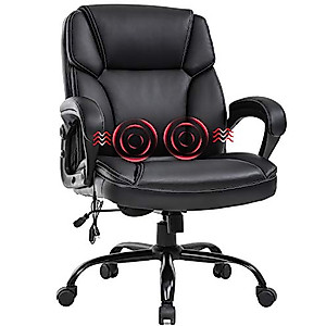 BESTOFFICE FURNITURE 400lbs Wide Seat Ergonomic Desk Massage Computer Lumbar Support Armrest Swivel Rolling Executive PU Leather Adjustable Task Chair for Adults Women, Black