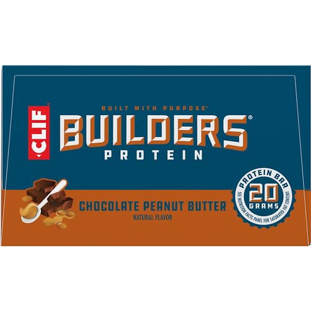 CLIF Builders - Chocolate Peanut Butter Flavor - Protein Bars - Gluten-Free - Non-GMO - Low Glycemic - 20g Protein - 2.4 oz. (12 Pack)