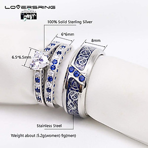 TWO RINGS Wedding Ring Sets His And Hers Promise Ring Couples Bridal Sets Women 925 Sterling Silver Heart Cz Man Stainless Steel Wedding Bands