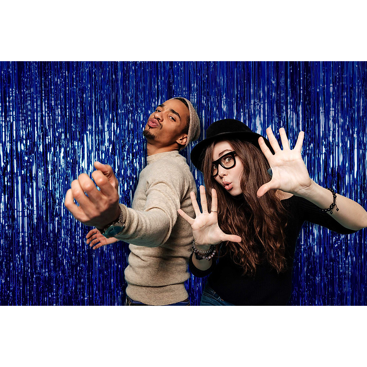 Royal Blue Foil Fringe Curtain 3 Ft x 8 Ft Pack of 2 Bridal and Baby Shower Mermaid Shark Sweet 16 Birthday Bachelorette Engagement Halloween Party Backdrop Decorations