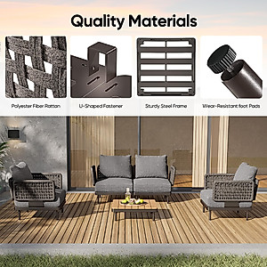 WOWT Patio Outdoor Furniture,Modular Sectional Outdoor Sofa Set with Patio Shelf,5 Pieces Patio Conversation Set Outdoor Couch with Rattan Weaving Armrests for Garden,Living Room,Deep Gray