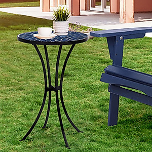 Hotity Outdoor Mosaic Side Table, 14 Inch Round Concrete Tile Top, Patio End Table for Bistro Coffee Table