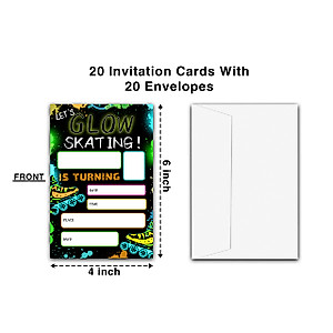 ONDTOM Glow Skating Birthday Party Invitations With Envelopes (4" x 6") - 20 Pack - Neon Glow Roller Skating Party Invites-c47