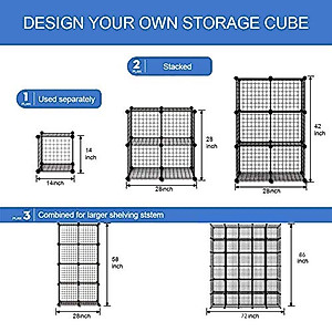 KOUSI 14"x14" Wire Cube Storage, Metal Grid Organizer, 30-Cube Modular Shelving Unit, Stackable Bookcase, Ideal for Living Room, Bedroom, Office