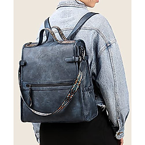 FADEON Womens Leather Backpack Purse Designer Travel Ladies Shoulder Bag Back Opening Backpack Purses for Women Blue