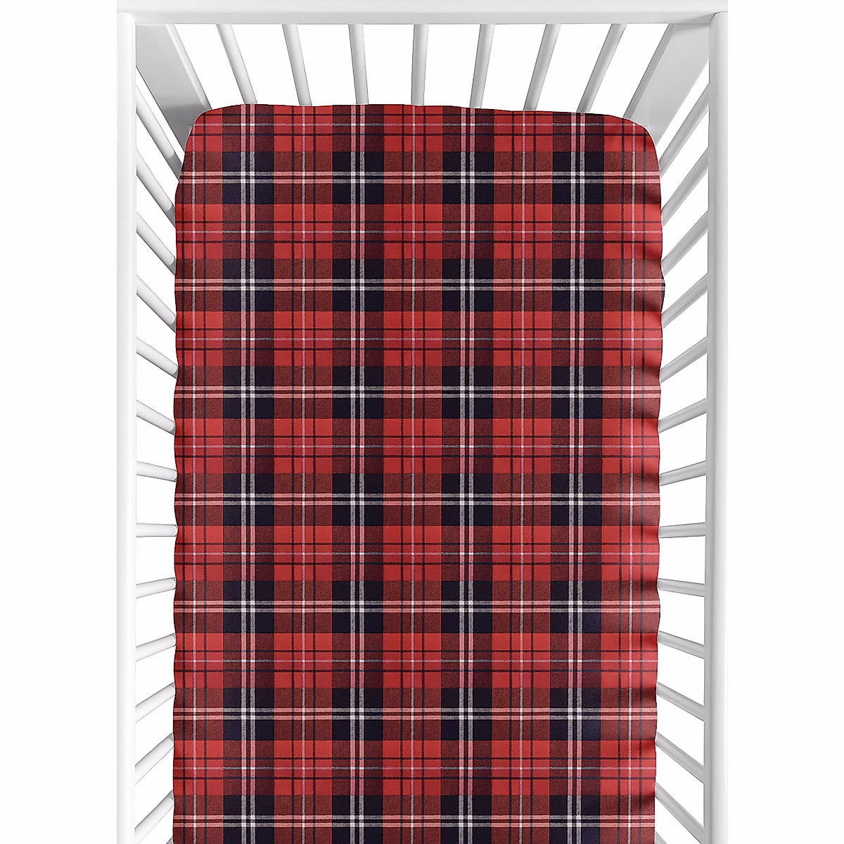 Red and Black Woodland Plaid Flannel Baby or Toddler Fitted Crib Sheet for Rustic Patch Collection by Sweet Jojo Designs