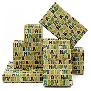 Happy Birthday Green Wrapping Paper For Men Women Boys Girls Kids,Gift Wrap, 20 x 28 inches per sheet (6 sheets: 23 sq. ft. ttl.) Brown KRecycled raft Folded Paper for Baby Shower Daddy All Birthday Occasions