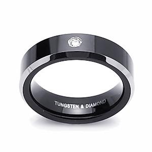 Double Accent 6MM Comfort Fit Tungsten Carbide Wedding Band 0.04 cttw Diamond Two Tone Black Tungsten Ring (4 to 9.5), 9