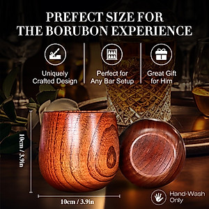 Wooden Bourbon Drinking Glass, Bourbon Gifts for Men - Wooden Old Fashioned Glasses Set Whiskey Tumbler | Birthday Whiskey Gifts for Men, Dad or Brother | Handcrafted Whiskey Wooden Tumbler(2 Pack)