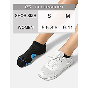 CS CELERSPORT 6 Pack Women's Ankle Running Socks Cushioned Low Cut Tab Athletic Sport Compression Socks, Black Mixed, Small