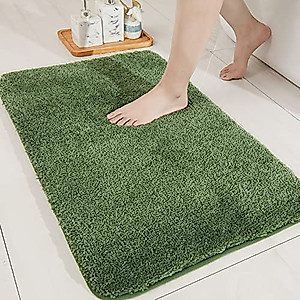 COSY HOMEER Bath Rugs for Bathroom Extra Thick- Anti-Slip Bath Mats Soft Plush Yarn Shaggy 100% Strong Mirco Polyeste Mat Living Room Bedroom Mat Floor Water Absorbent(Green,20x32 - Inches)