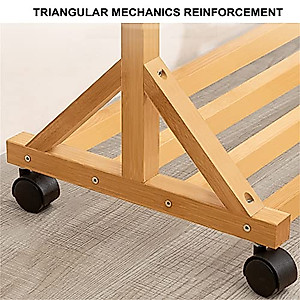 YXDFG 3-in-1 Clothes Hanging Rack, Rolling Closet Organizer Shoe Rack, Bamboo Clothes Drying Rack,with Bottom Shelves and 6 Side Hooks, for Hanging Clothes in Laundry, Bedroom, Bathroom Etc,Wood