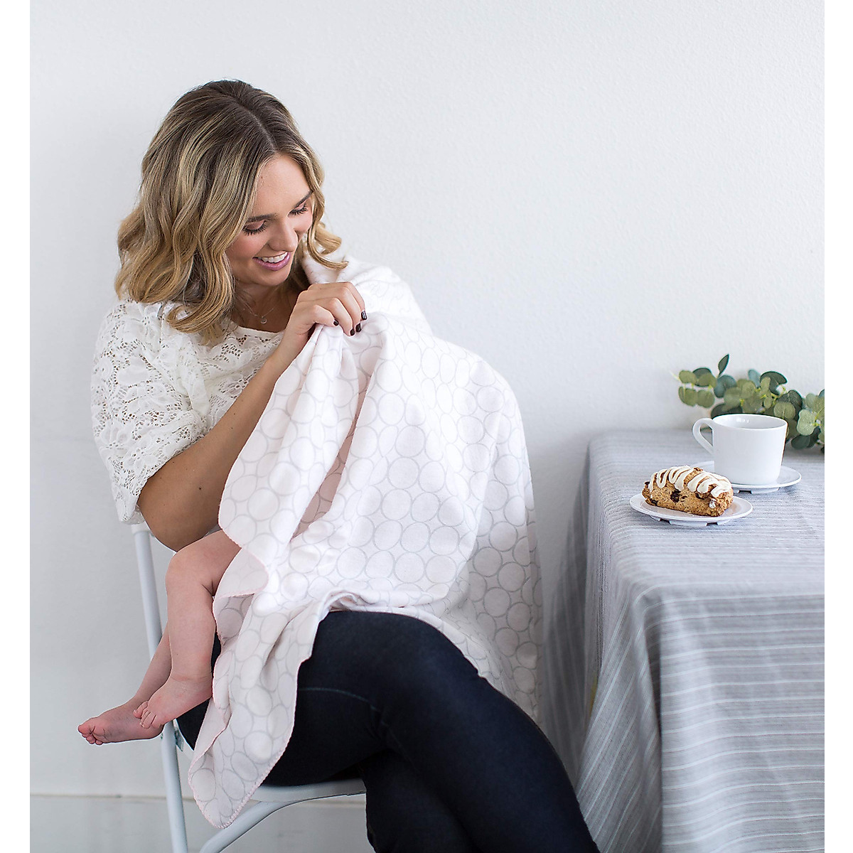 SwaddleDesigns Large Receiving Blanket, Ultimate Swaddle for Baby Boys, Girls, Softest US Cotton Flannel, Best Shower Gift, Made in USA, Pastel Pink and Sterling Little Dots (Mom's Choice Award Winner)