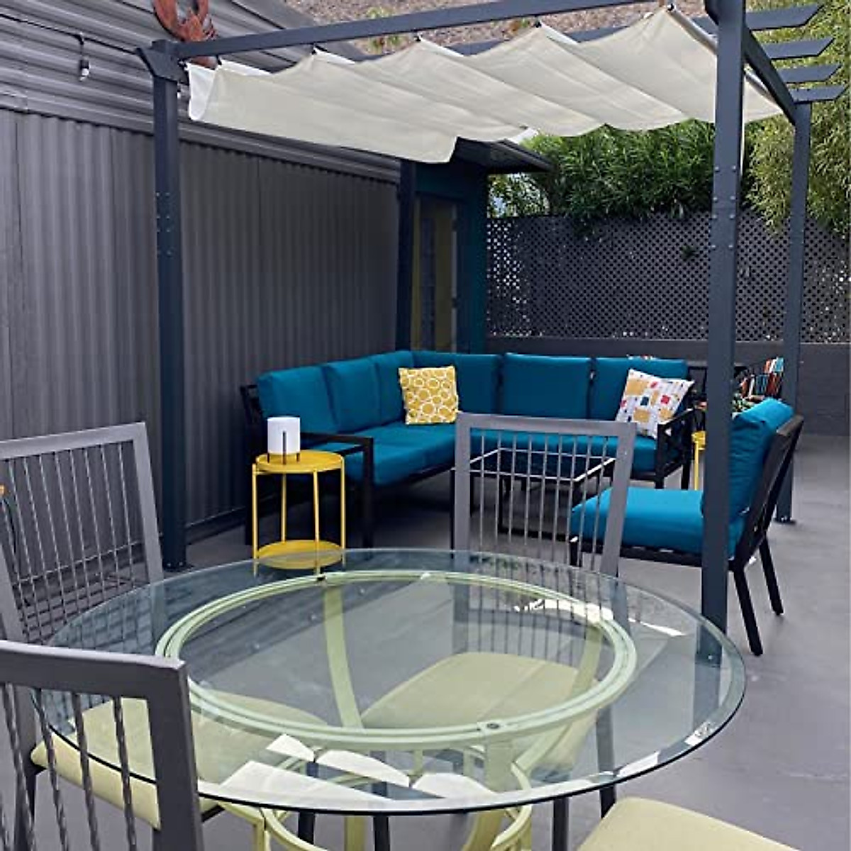 ALEKO Aluminum Retractable Patio Pergola | Outdoor Canopy Grape Trellis Pergola | Canopy Pool Garden Gazebo | 9 x 9 Ft | Cream White | PERGBURG10X13