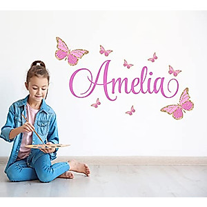Butterfly Wall Decals - Custom Name Wall Decal – Baby Girl Wall Decor - Personalized Name Wall Decals for Girls – Kids Bedroom Nursery Decor - Butterflies Sticker