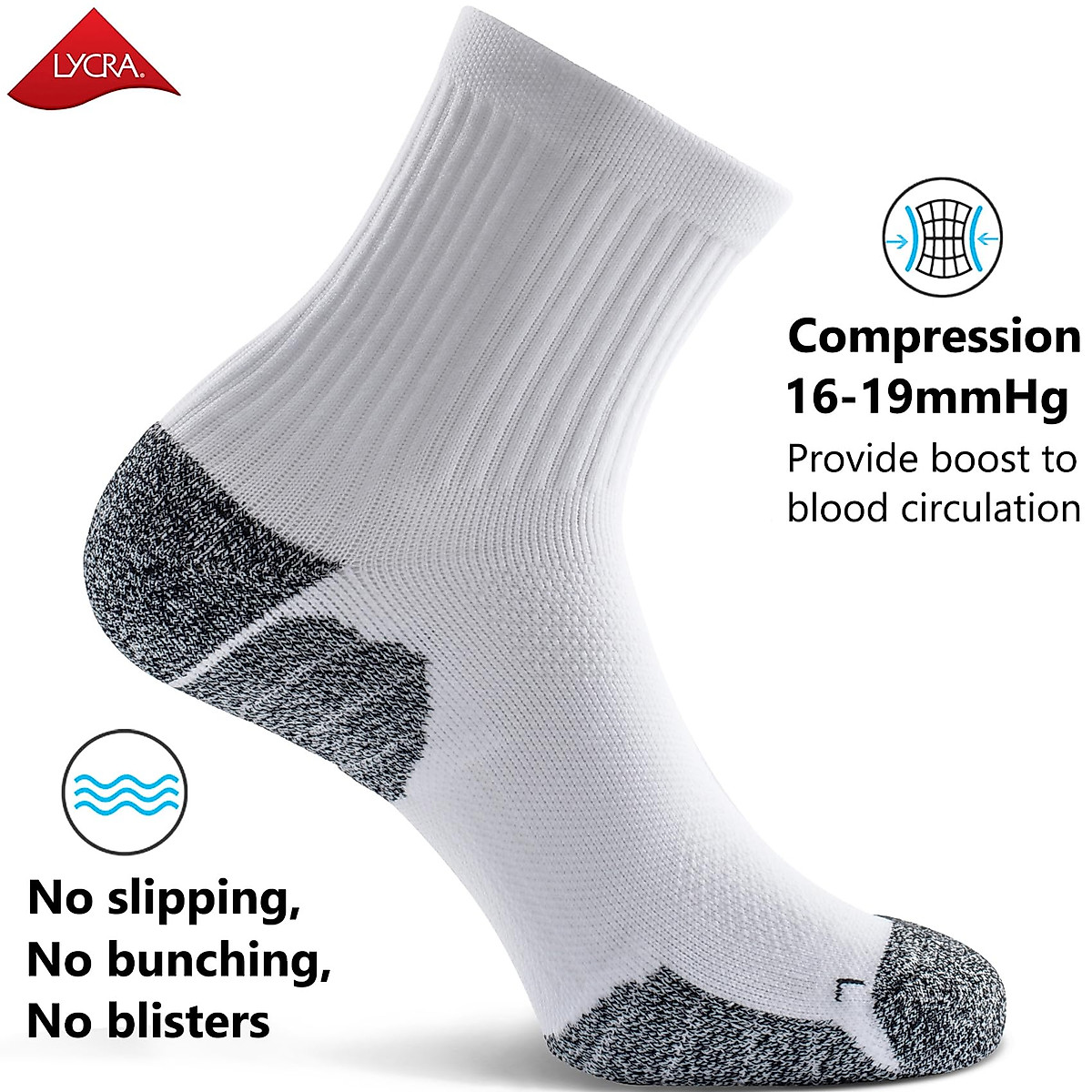 CWVLC Unisex Cushioned Compression Sport Quarter Socks, 4-pairs White, XL