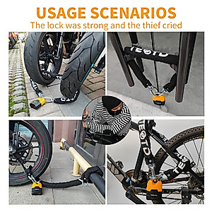 Motorcycle Lock Chain Lock 5.3feet/160cm Long Heavy Duty Anti-Theft Bike Chain Locks Security 10mm Thick Chain with Bright-Colored Lock 4 Keys for Motorcycles,Generator,Containers(8.6lbs)