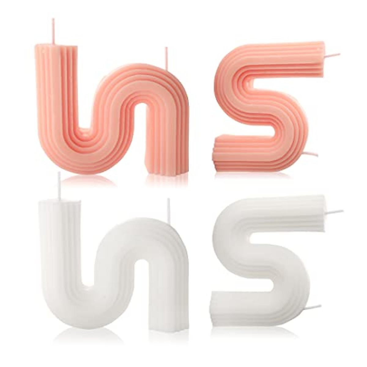 Decorative Candles Aesthetic Cool S Shaped Scented Twisted Candles White Pink Soy Wax Candles for Home Office Trendy Room Bookshelf Wall Shelves Minimalist Decor Candles (2 Pack)