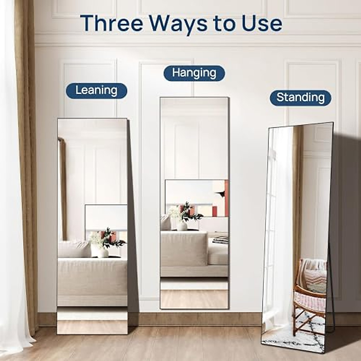 YSSOA Full Length Mirror 65" x22, Floor Mirror, Standing Mirror, Leaning Mirror, Full Body Mirror, Large Mirror, Bedroom Mirror with Aluminum Frame, Black