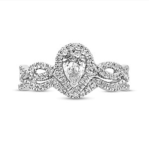 1.3 Carat Moissanite Halo Engagement Ring Wedding Ring Sets For Woman 925 Sterling Silver Pear-Shaped Twist Bridal Sets,size 5.5