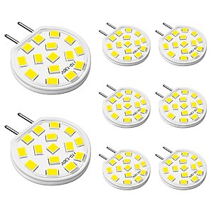 G8 LED Bulb Dimmable 3W Disc Puck Light Bulbs 20W-25W Halogen Bulb Equivalent, T4 JCD Type Bi-Pin Base, 120V Daylight White 6000K for Under Counter Kitchen Lighting, Under Cabinet Light (8 Pack)