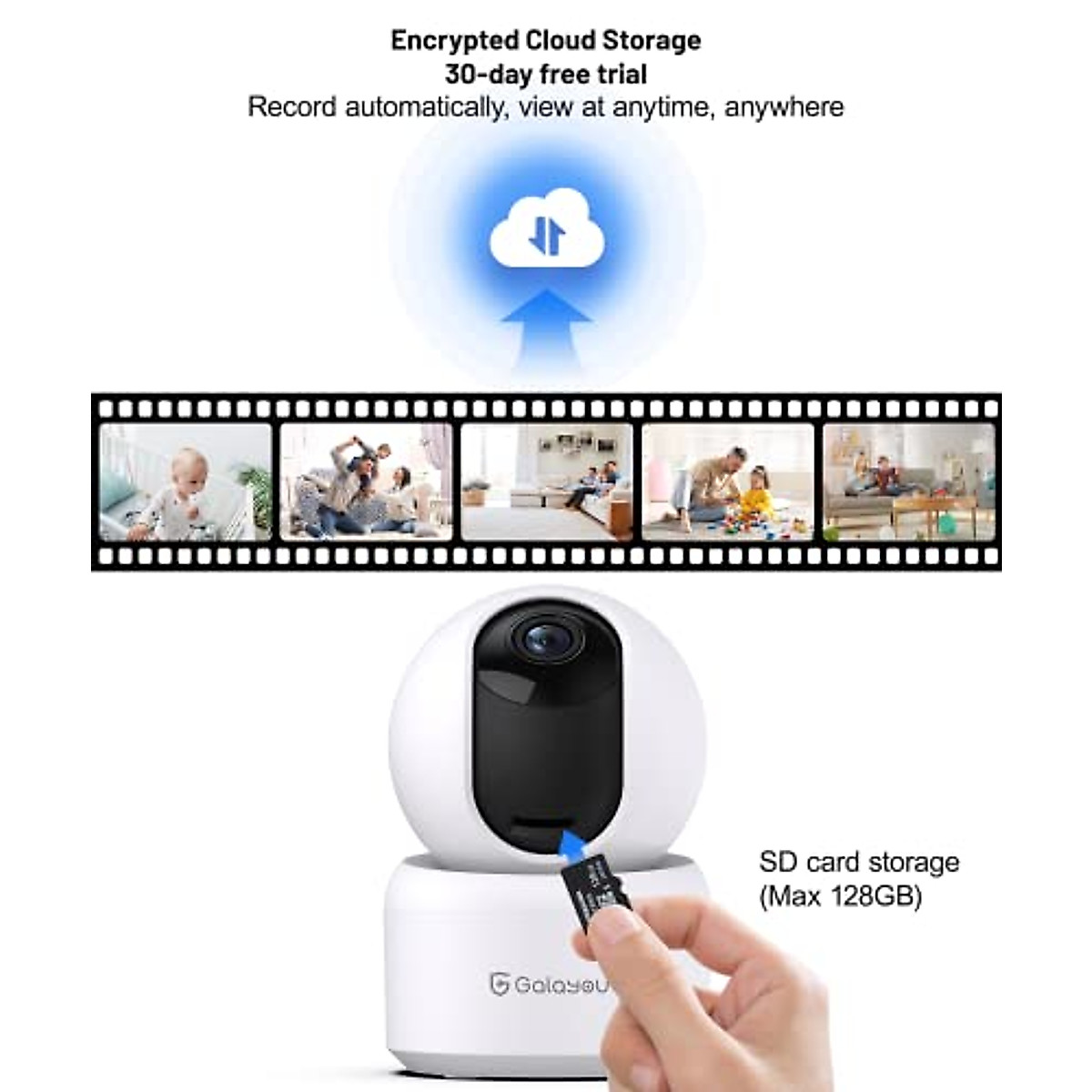 GALAYOU Indoor Security Camera 2K, Pet Camera, 360 Degree WiFi Home Security Camera for Baby/Dog/Elder/Nanny with Night Vision, Siren, 24/7 SD Card Storage, Works with Alexa and Google Assistant