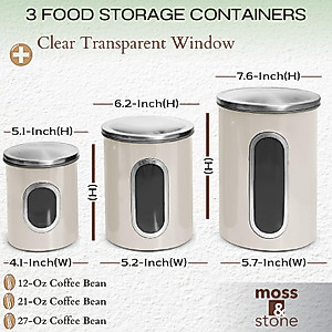 Moss & Stone 3 Piece Beige Canisters Sets For The Kitchen, Kitchen Jars With See Window, Airtight Coffee Container Tea Organizer & Sugar Canister, Kitchen Canisters Set of 3 Beige Kitchen Decor