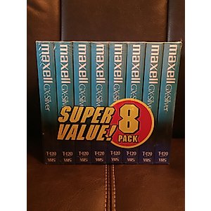Maxell 214150 T120GX/8PK VHS Cassette Standard Grade T-120, 6 Hour - 8 Pack