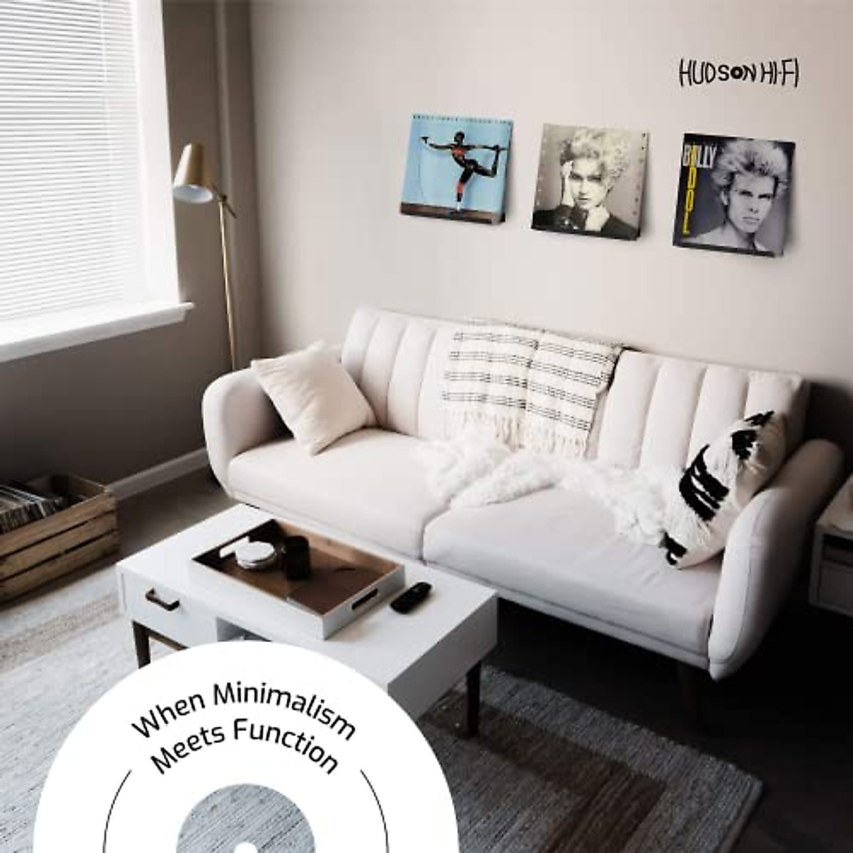 Hudson Hi-Fi Floating Vinyl Shelves - 1 CT Vinyl Record Wall Shelves for Quick Access & Safekeeping - Black Satin Wall Shelves & Record Storage Wall - Minimalist Album Mount for Wall