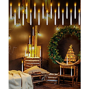 24 PCS Floating Candles with Wand, Christmas Decoration Magic Hanging Candles, Floating Flameless Candle with Remote, LED Taper Lights Candle Flickering for Xmas Indoor Party Room Birthday Decor Gift