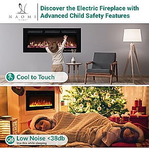 Alice 50" Electric Fireplace Inserts Recessed, Wall Mounted Fireplace LED Fireplace with 12 Flame Colors, Touch Screen, Remote Control, Timer, Carbon & Crystal Stones 500W/1500W - 50 inches