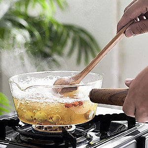 LJYT Glass Saucepan with Cover, 400ml/600ml, Heat-resistant Glass Stovetop Pot with Lid and Wooden Handle, Handmade Nonstick Pan for Pasta Noodle, Soup, Milk (Color : Clear, Size : 600ml-a)