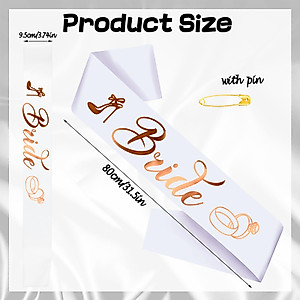 White Bride Sash with Rose Gold Foil, Bride to Be Sash | bridal sash | Bachelorette Party Sash for Bridal Shower Wedding Hen Party Decorations Engagement Gifts Jokes Favors (White + Rose Gold)